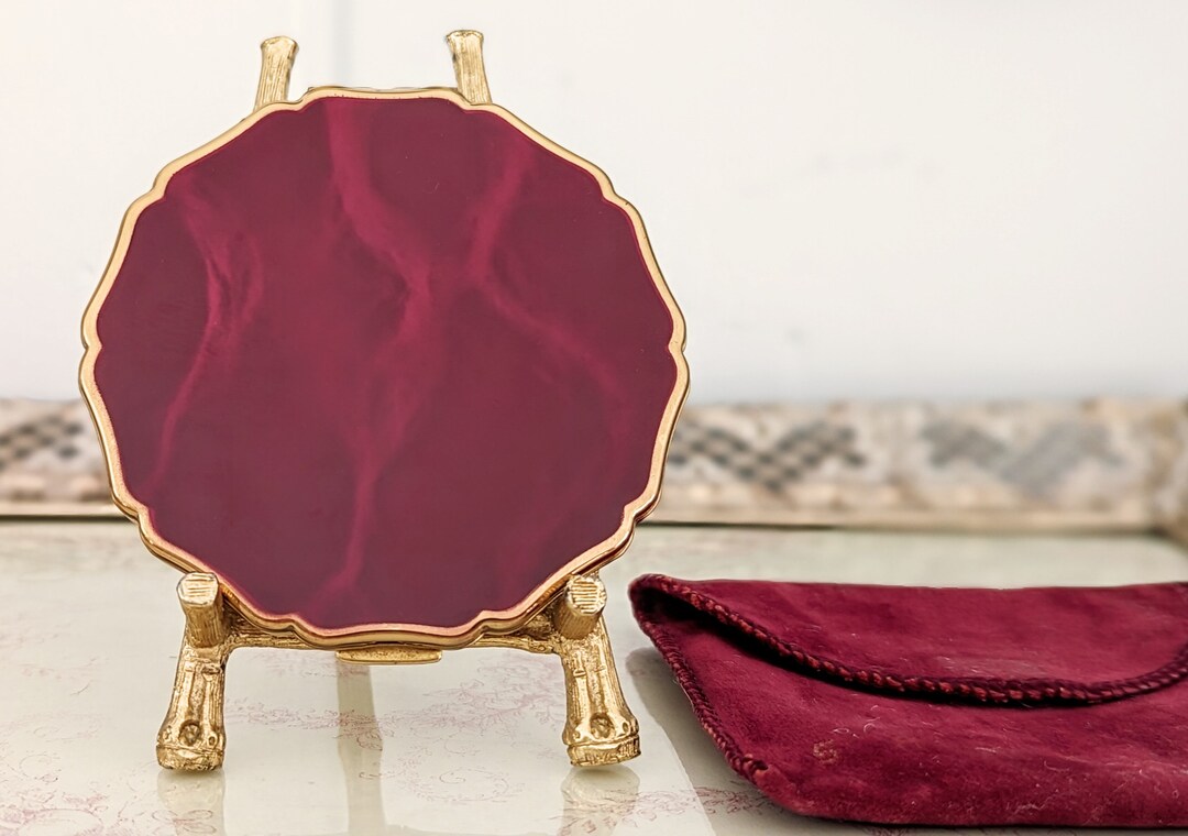 Vintage Shaklee Powder Compact Mirror, Burgundy and Gold With ...