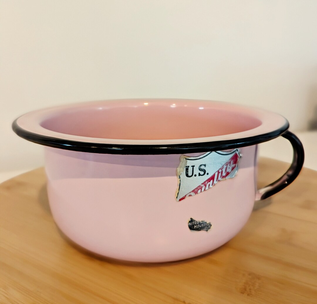 Rare Pink Enamelware Handled Basin, Pink and Black Pot - Etsy