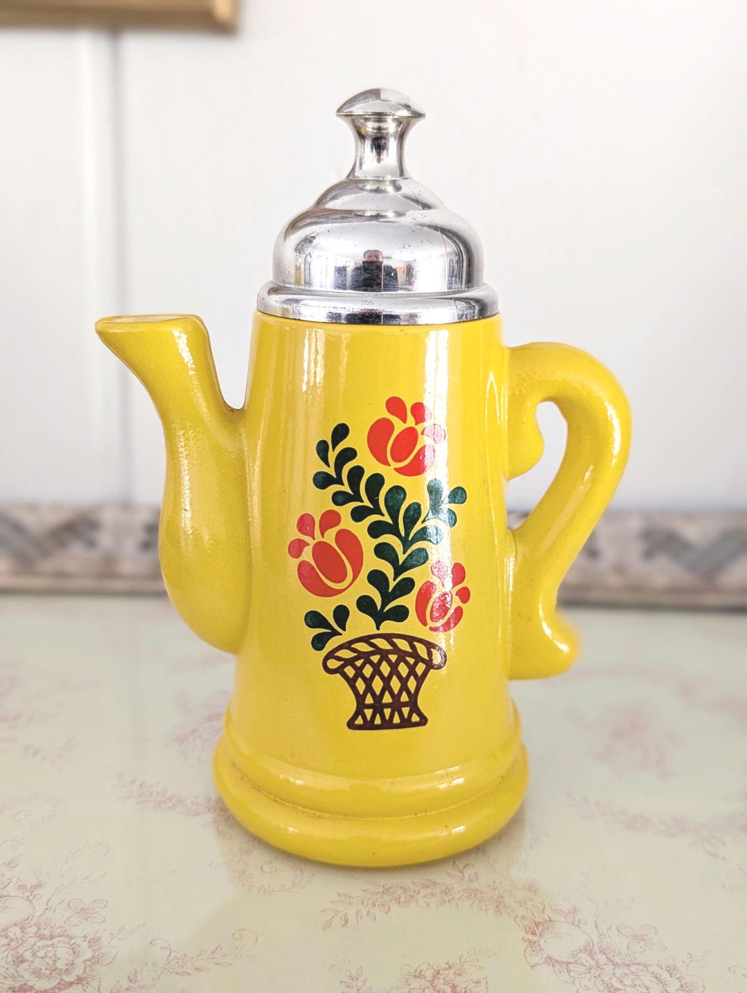 1970s Vintage Avon Yellow Teapot Perfume Bottle With Orange Floral ...