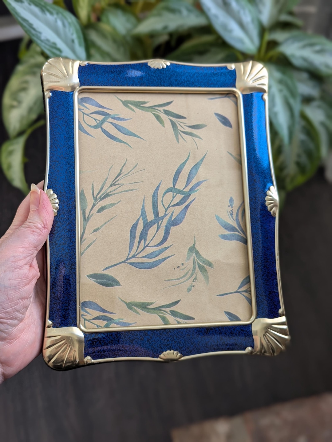 1994 Vintage 5x7 Blue and Gold Art Deco Picture Frame, Metal, by ...