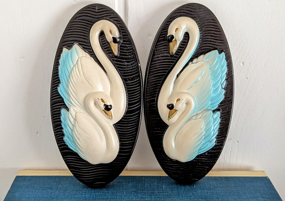 Swan Chalkware Wall Art, 1965 Miller Studio/vanity Decor/aqua Blue and ...