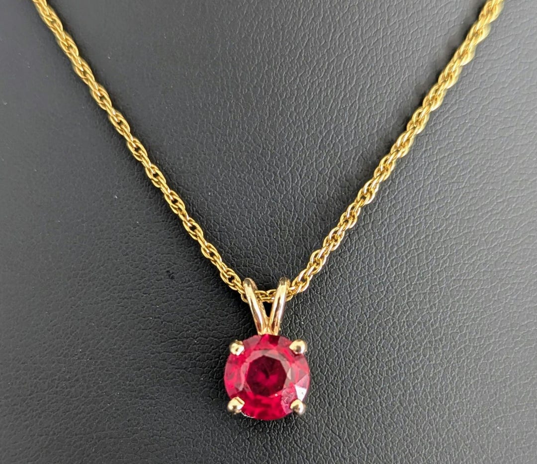 Vintage 14K Gold Ruby Solitaire Pendant, Dainty, Charm, Prong Setting ...