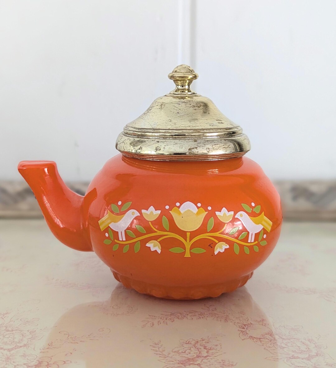 1970s Vintage Avon Orange Teapot Bath Foam Bottle With Yellow Floral ...