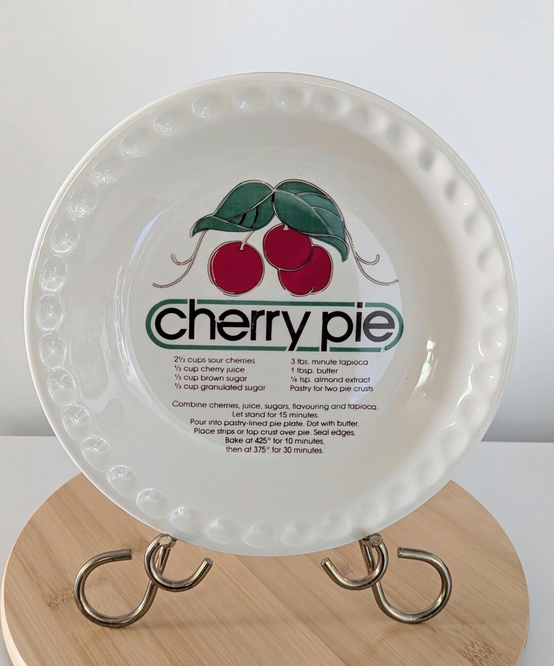 1980s Vintage Cherry Pie Recipe Pie Plate, Deep Pie Dish, Vintage ...