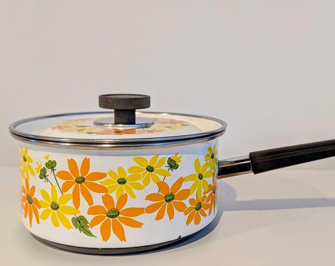 1970s Vintage Ekco Country Garden Porcelain Clad Sauce Pot and Lid, 8 ...