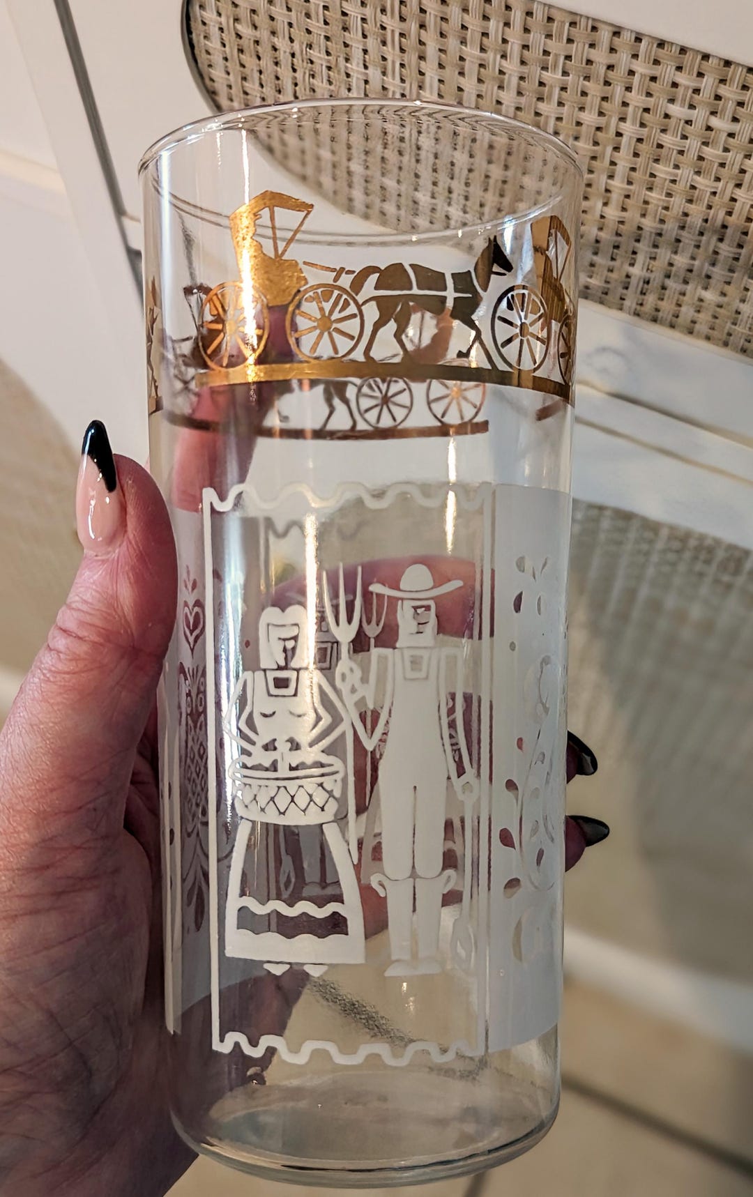 Set of 4 Folkart 14oz Highball Glasses, White and Gold, Americana ...