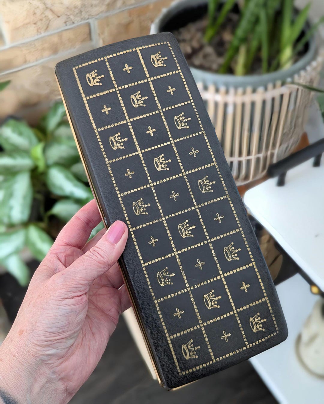 MCM Vintage Black and Gold Faux Leather Small Jewelry Box, Red Velvet ...