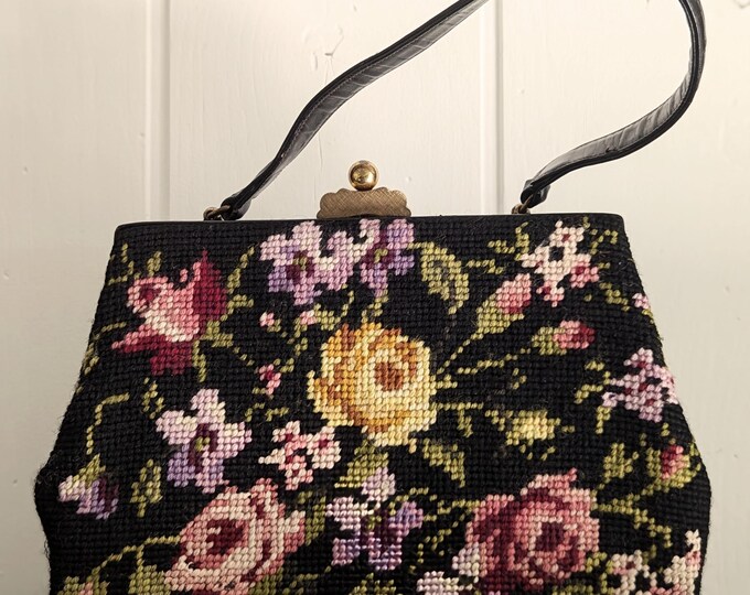 1940s Vintage Walborg Petit Point, Floral Tapestry Handbag, Purse, Gold ...