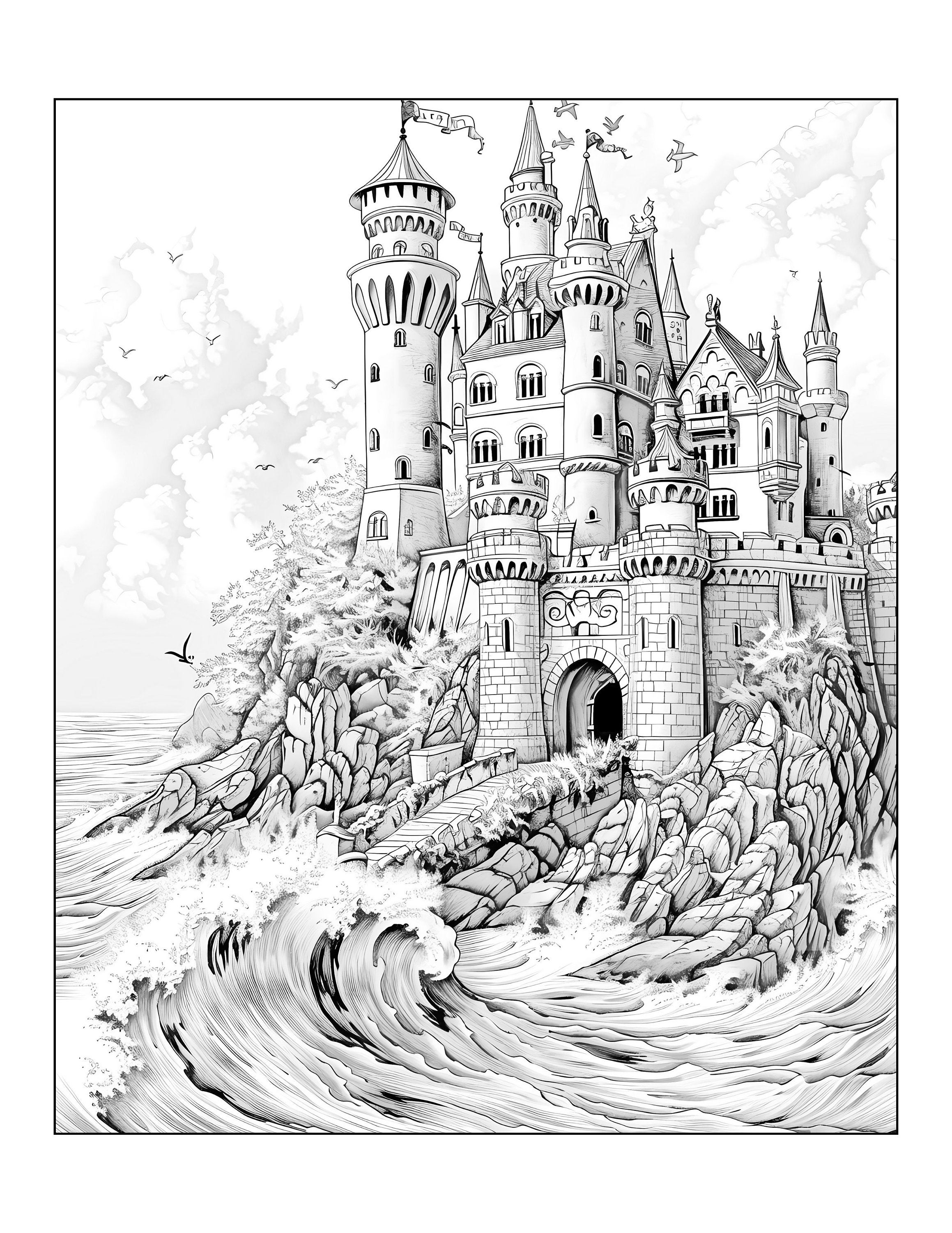 Whimsical Fairy Tale Castle Coloring Pages: 36 Magical Designs - Etsy