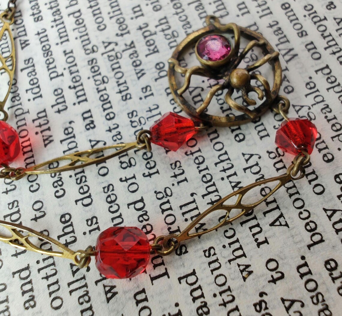Vintage Art Deco Ward Brothers Red Glass and Brass Spider Necklace - Etsy