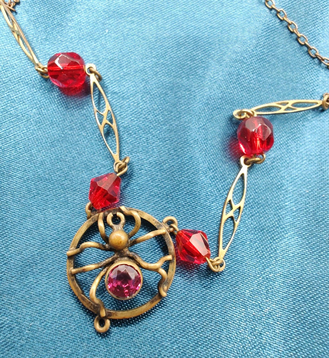 Vintage Art Deco Ward Brothers Red Glass and Brass Spider Necklace - Etsy