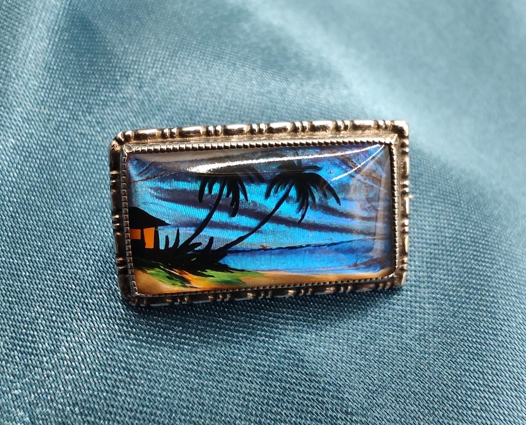 Vintage Thomas L Mott Real Butterfly Wing and Sterling Silver Tropical ...