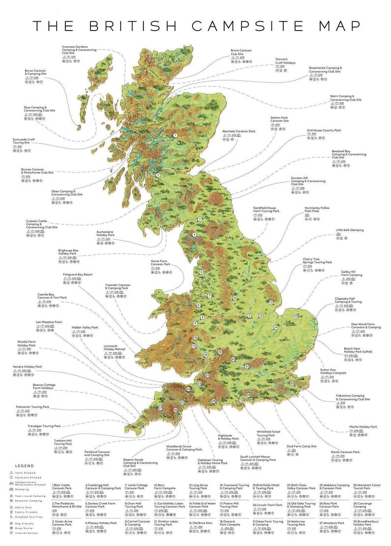 The British Campsite Map - Etsy