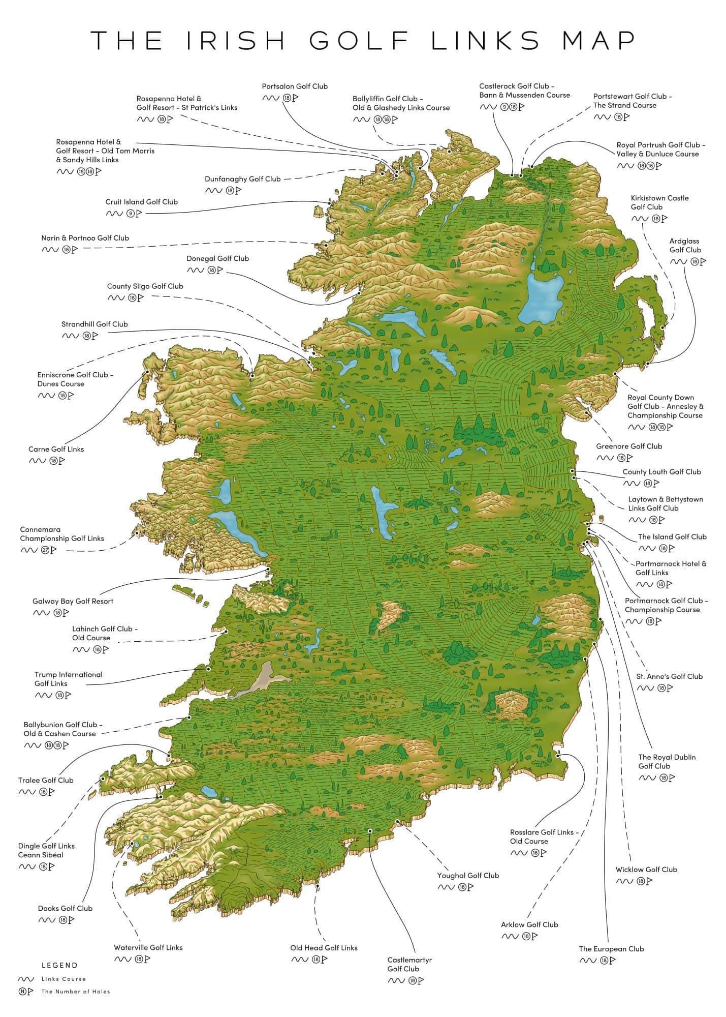 The Irish Golf Links Map - Etsy