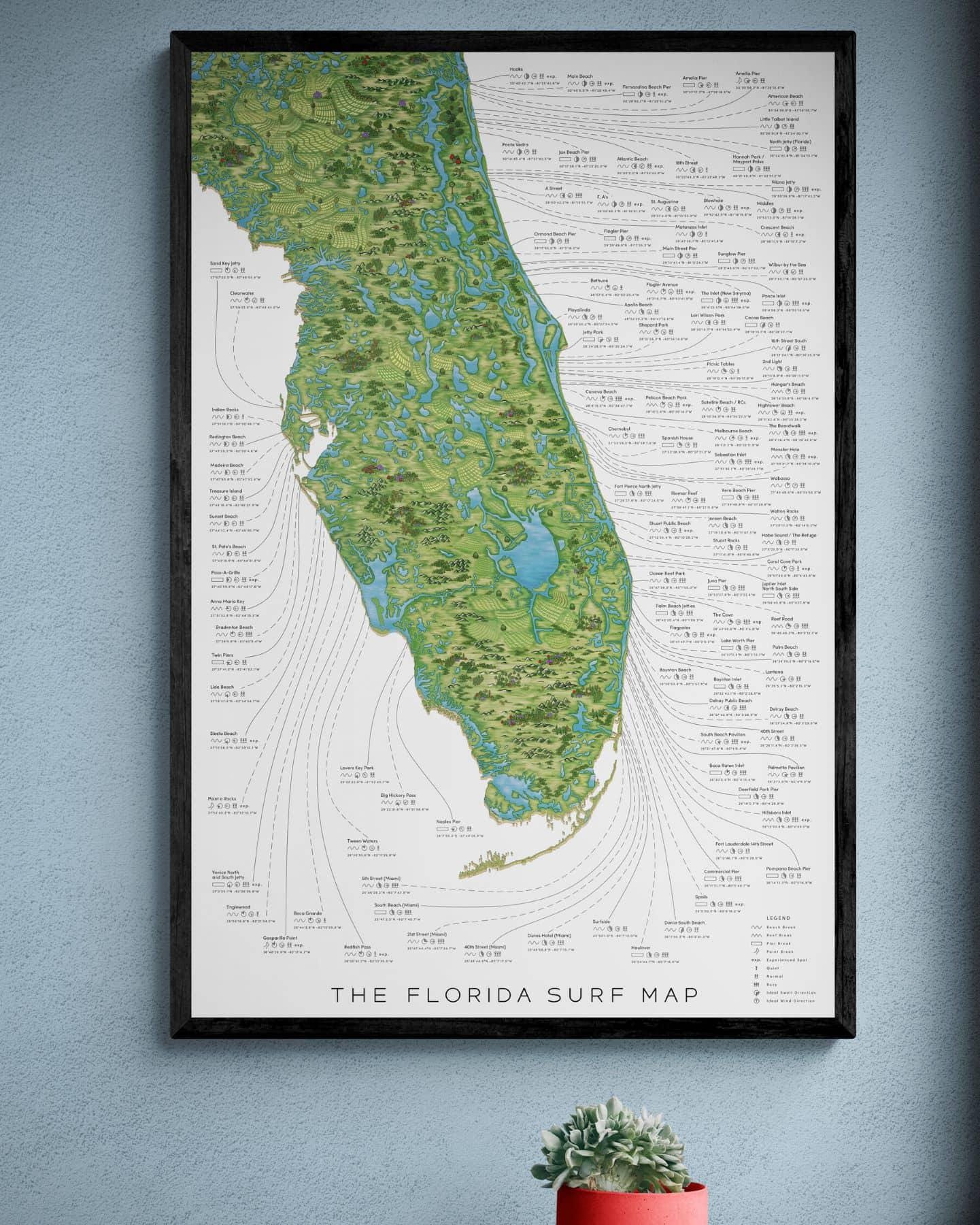 The Florida Surf Map - Etsy