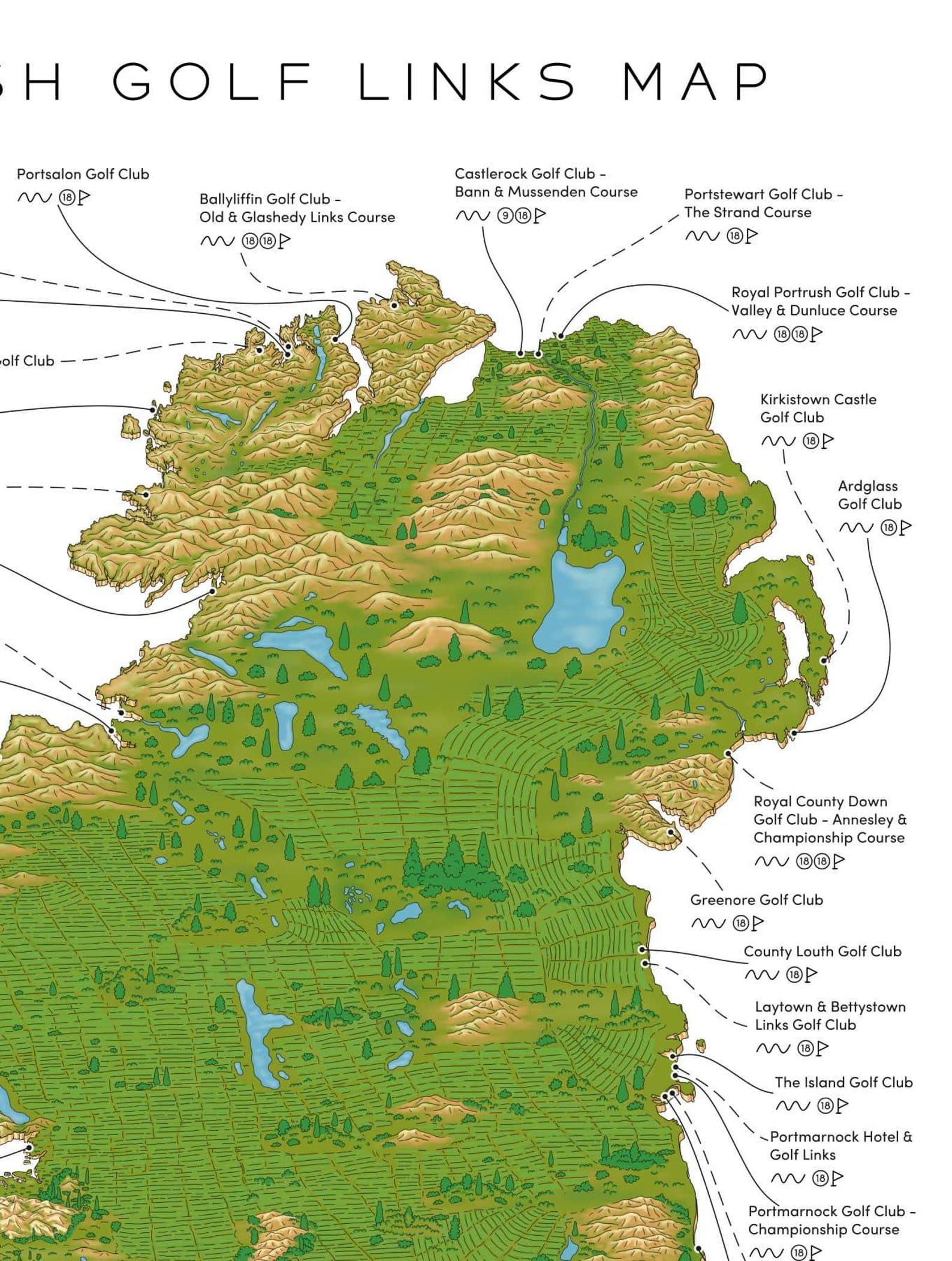 The Irish Golf Links Map - Etsy