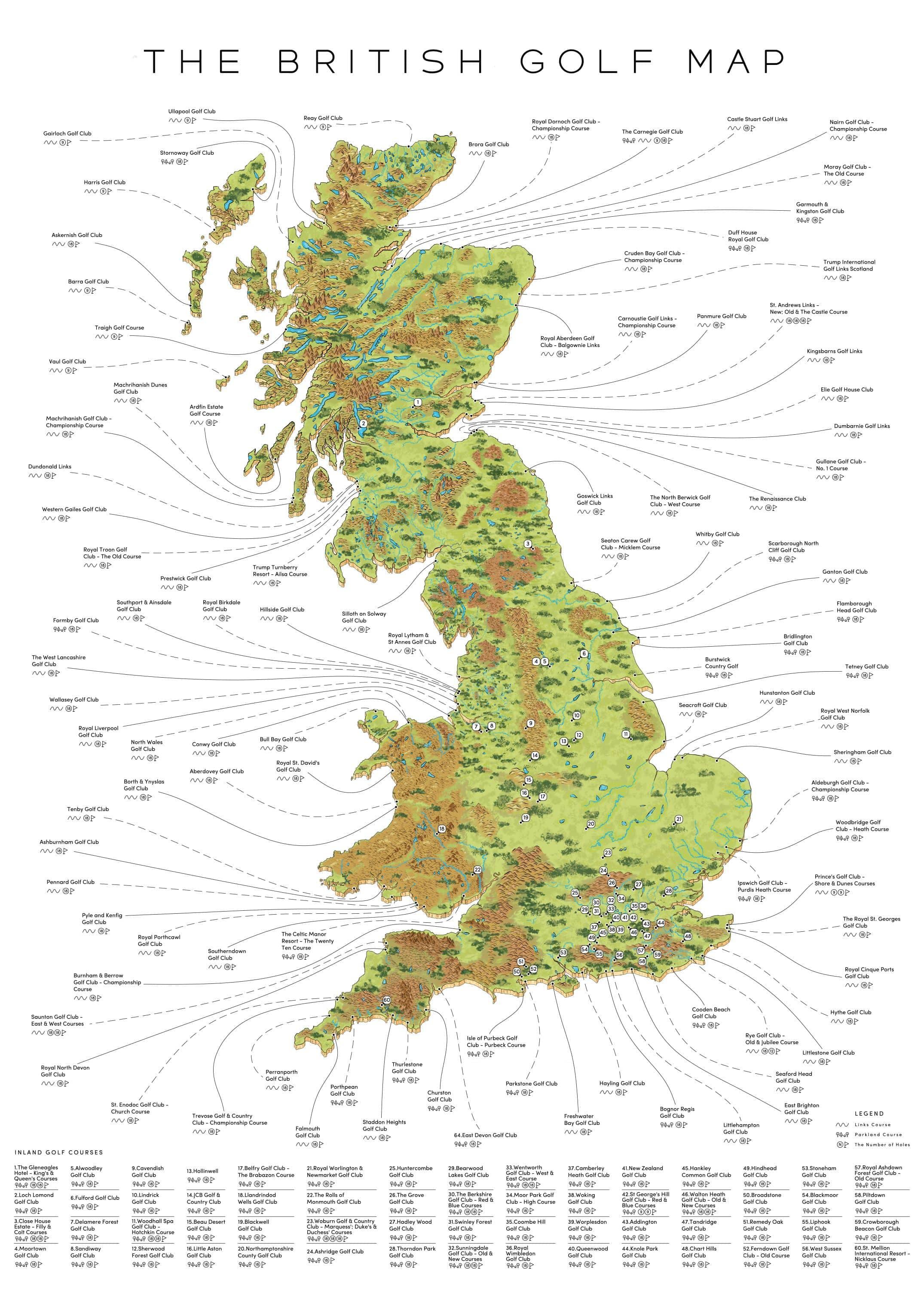 The British Golf Map - Etsy
