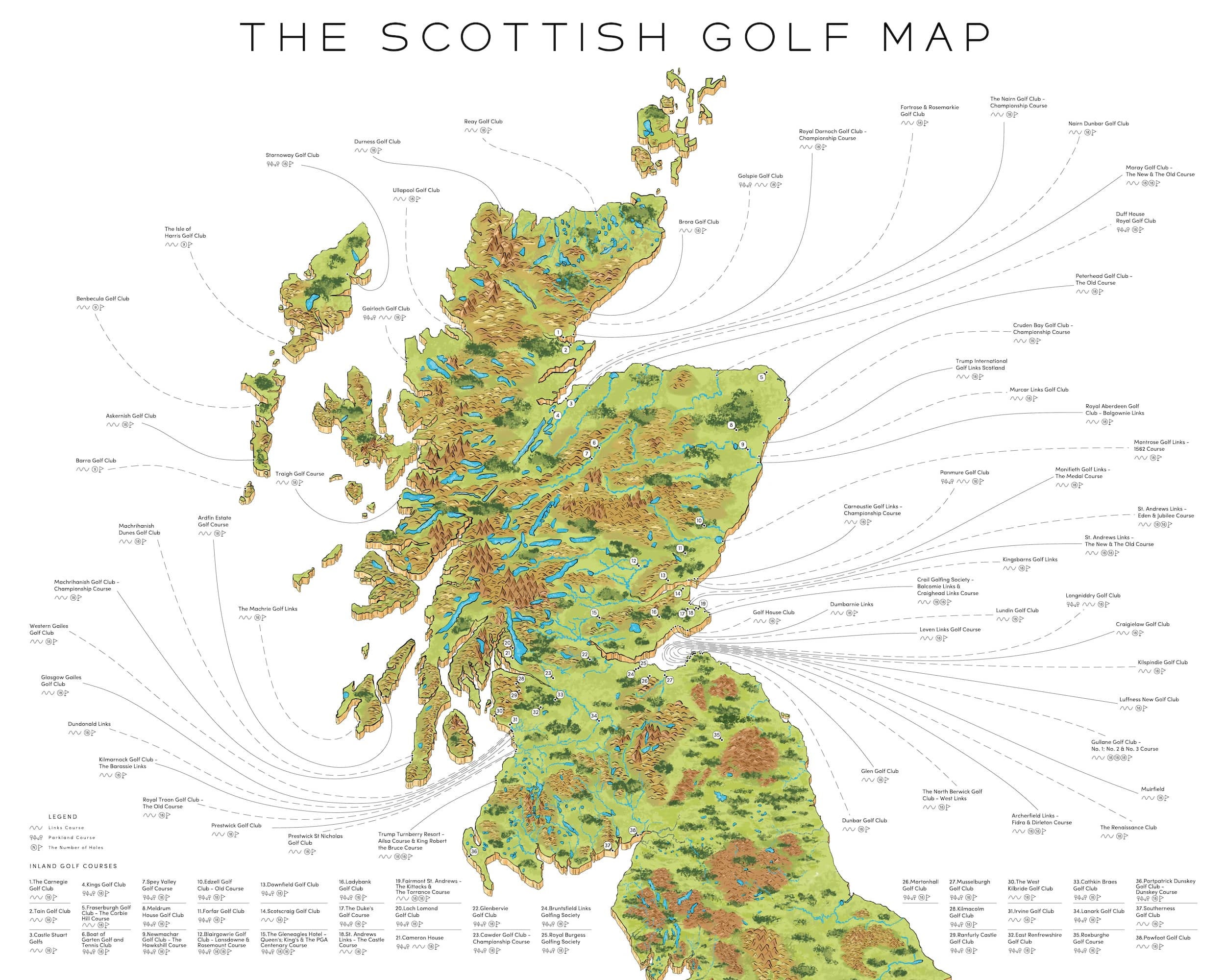 The Scottish Golf Map - Etsy