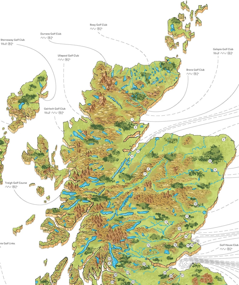 The Scottish Golf Map - Etsy