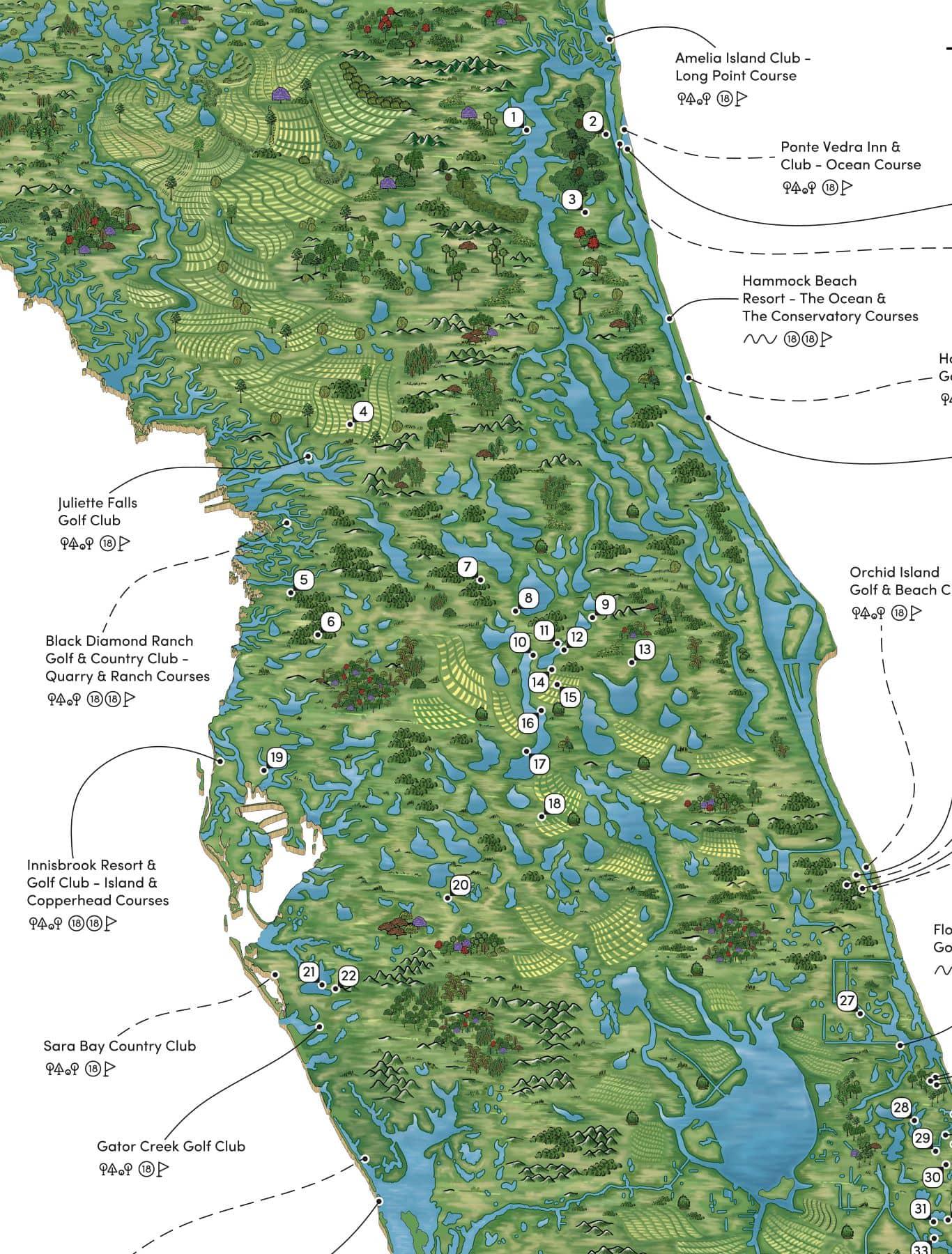 The Florida Golf Map - Etsy