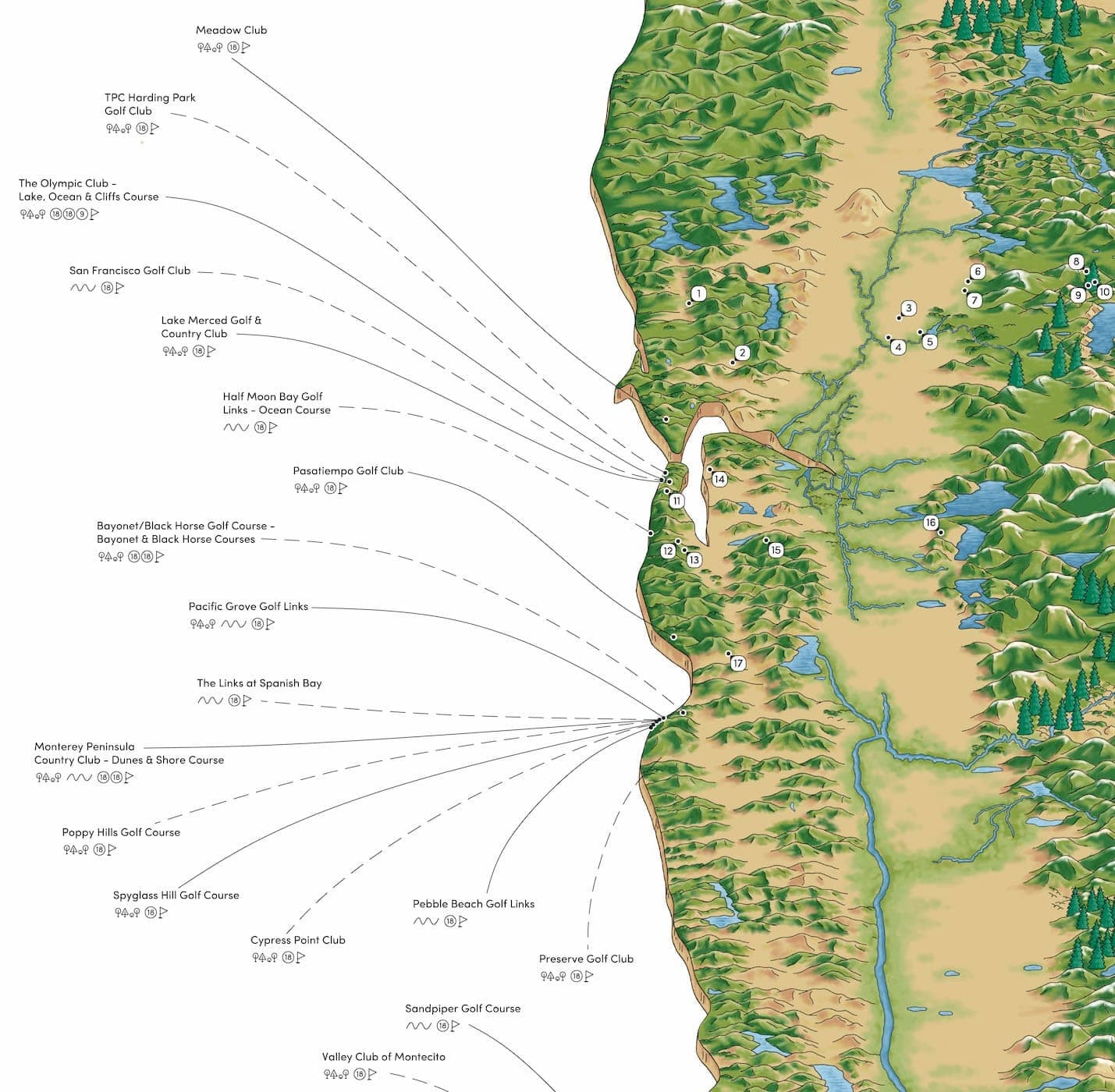 The California Golf Map - Etsy