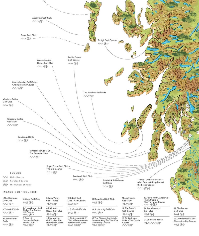 The Scottish Golf Map - Etsy
