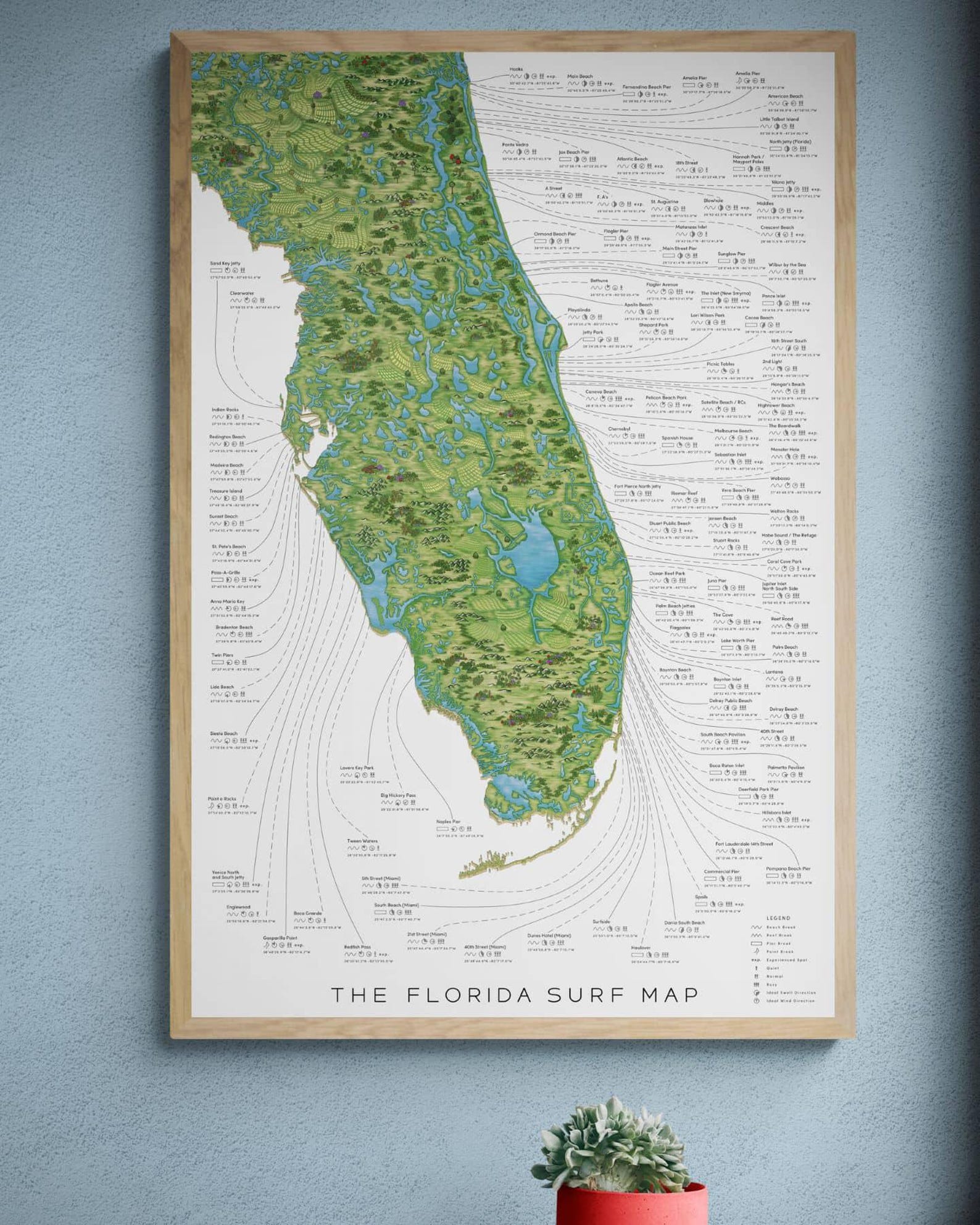 The Florida Surf Map - Etsy