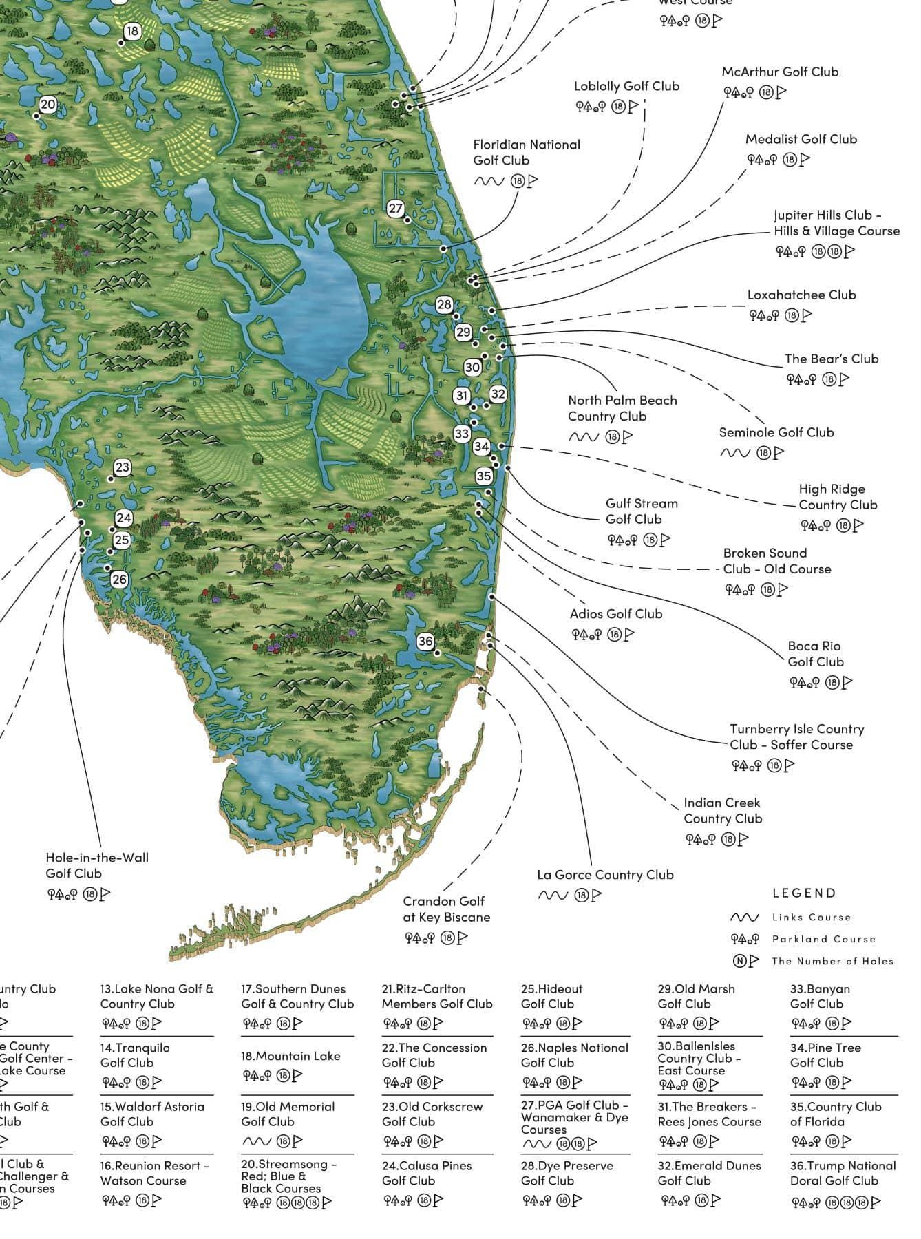 The Florida Golf Map - Etsy