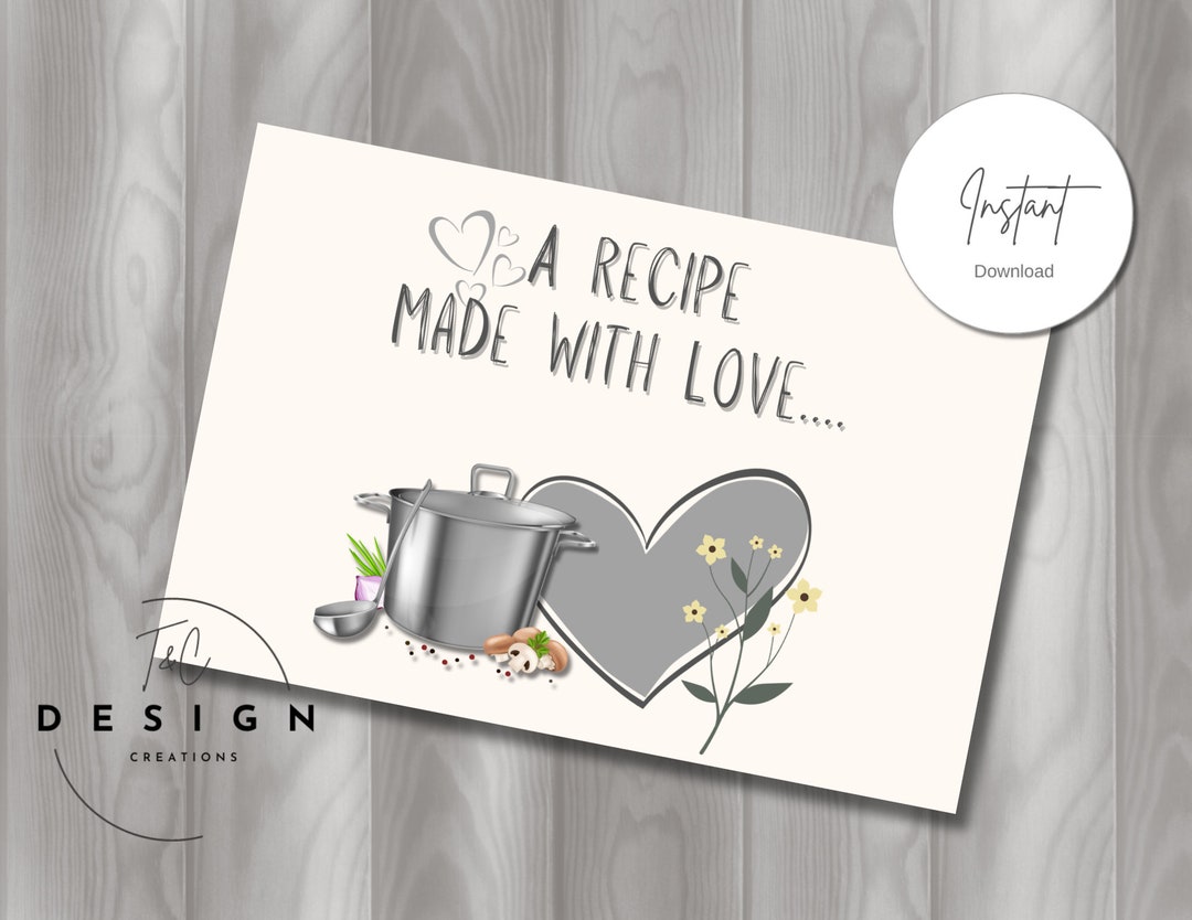 Recipe Made With Love Card, Downloadable, Printable - Etsy