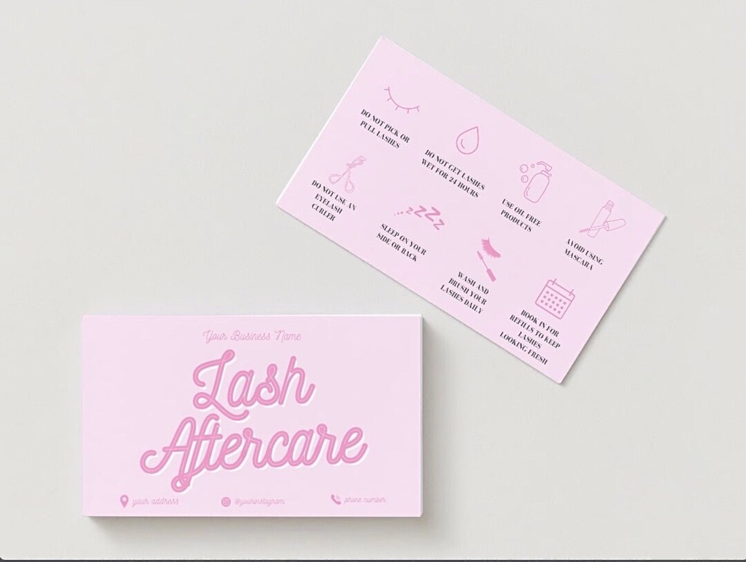 Editable Lash Aftercare Card Template, Lash Extension Aftercare Card ...