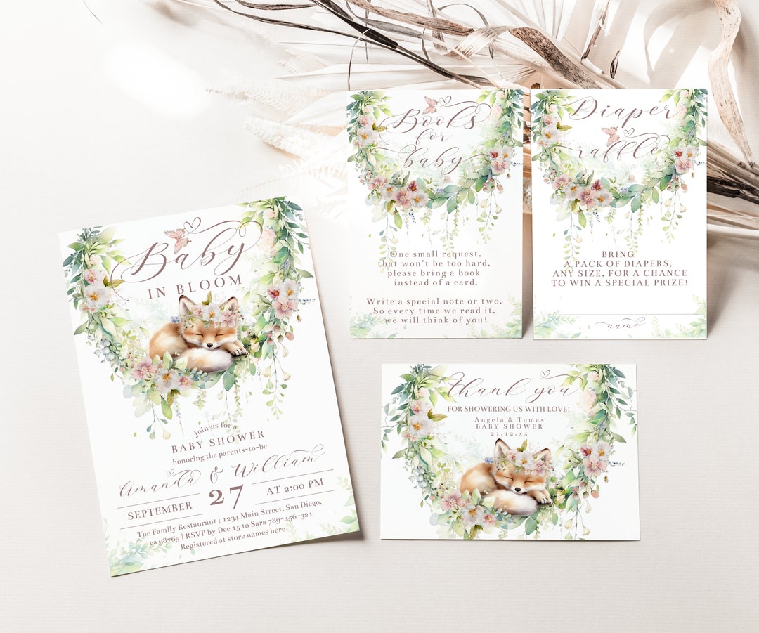 Baby in Bloom Invitation Bundle, Fox Wildflower Theme (digital Invite ...
