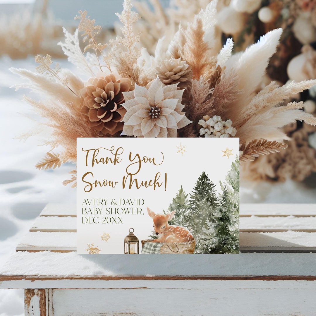 Thank You Card Woodland Deer Winter Baby Shower , Baby Its Cold Outside ...