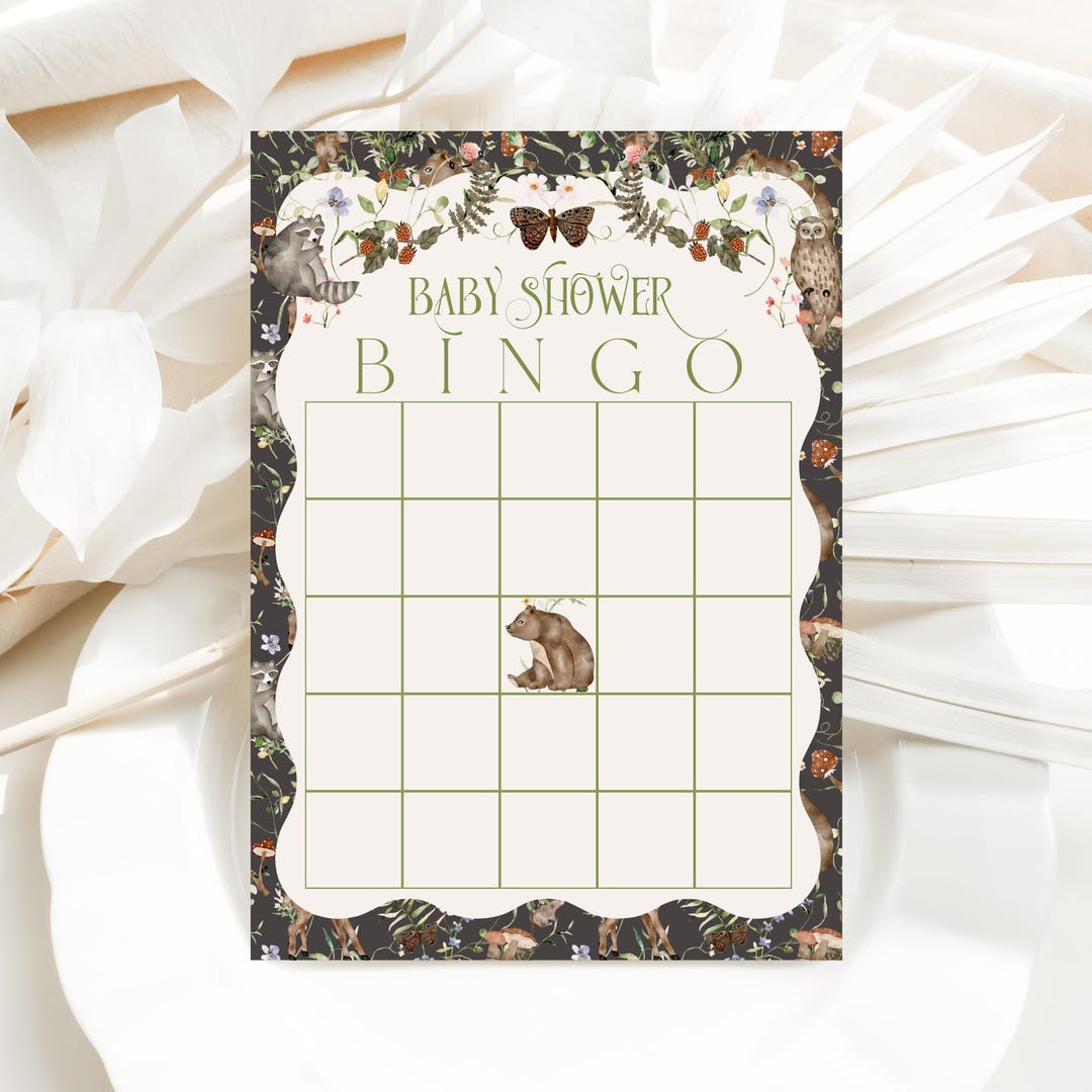 Bingo Game Woodland Baby Shower Printable Canva Template (digital ...