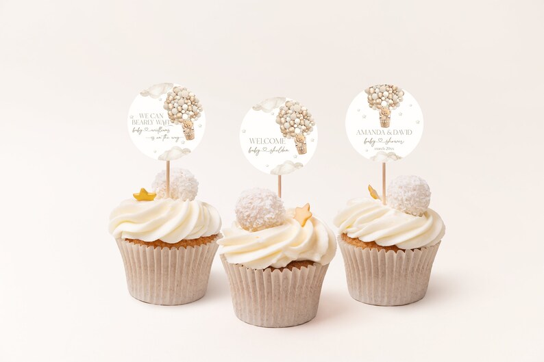 Editable Bear Balloon Cupcake Toppers, Printable Baby Shower Cupcake ...
