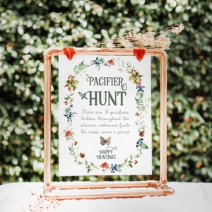 Woodland Baby Shower Pacifier Hunt Game Sign, Editable Woodland Animals ...