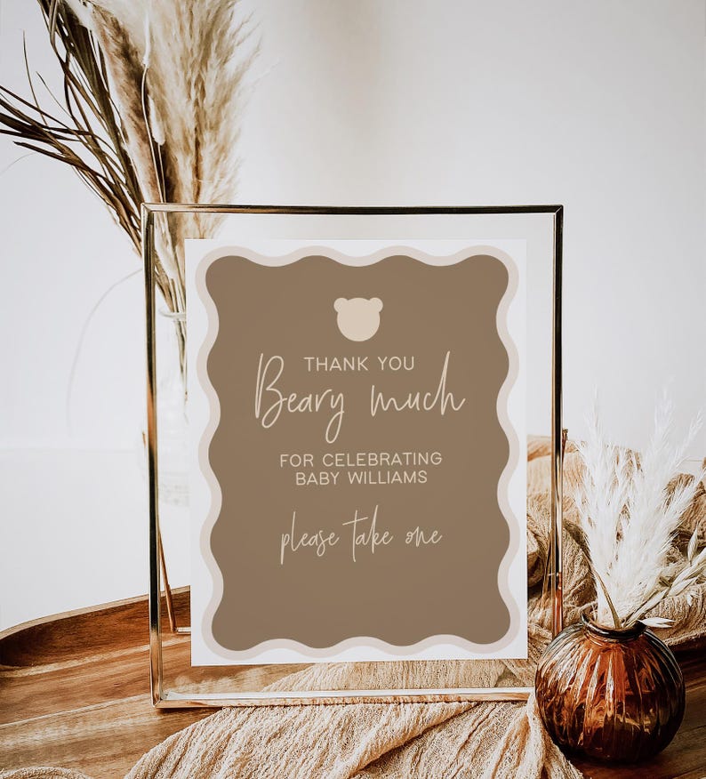 Thanks Beary Much Baby Shower Favors Sign, Brown Bear Baby Shower ...