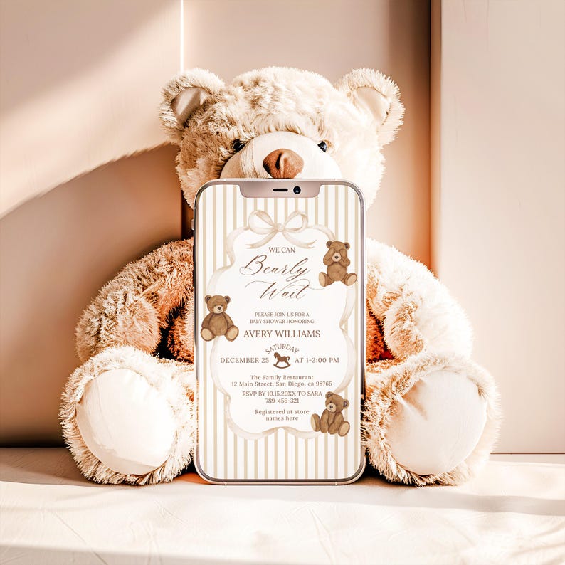 Editable Neutral Teddy Bear Baby Shower Bundle, We Can Bearly Wait ...
