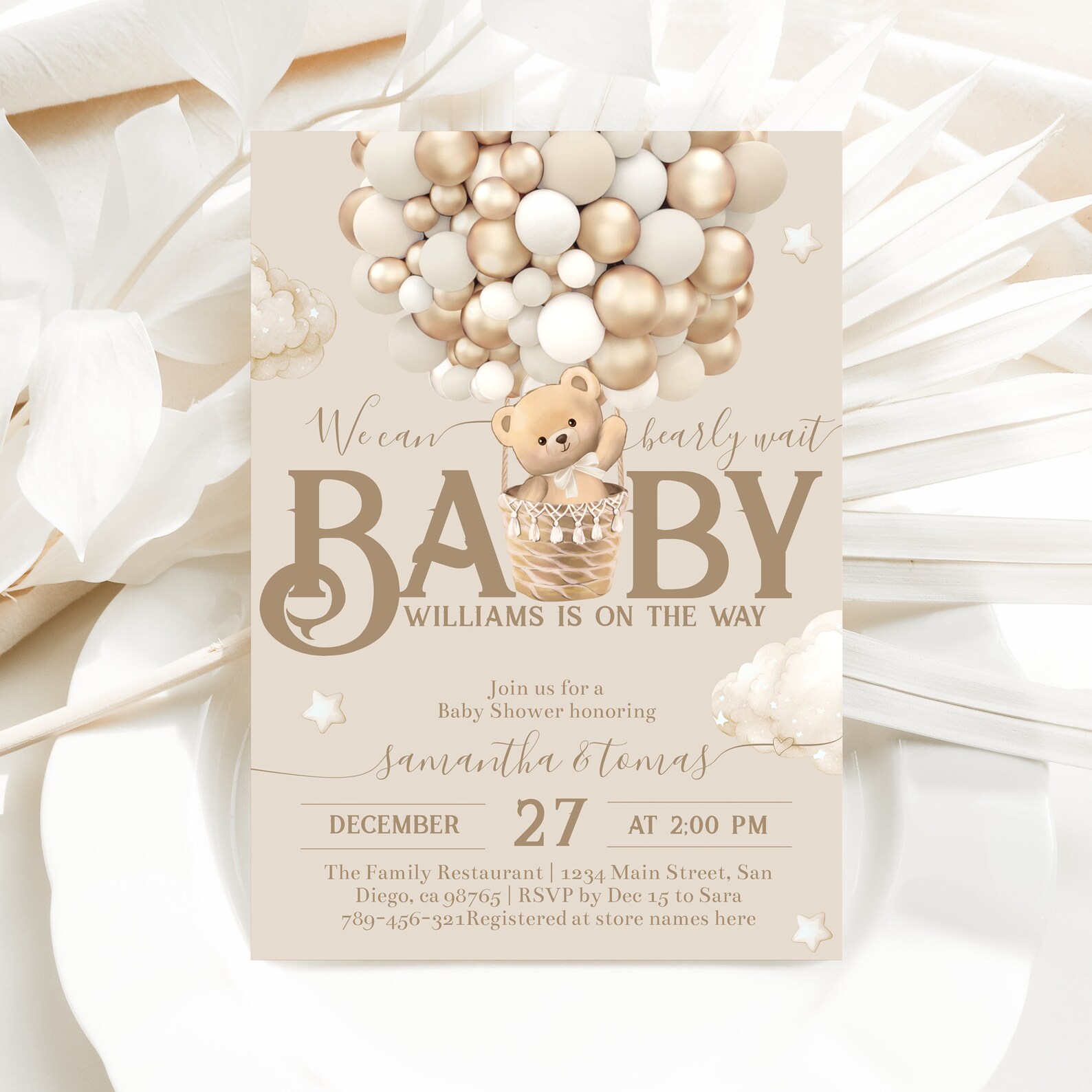 Editable Brown Bear Baby Shower Invitation, Gender Neutral (PDF, JPG ...