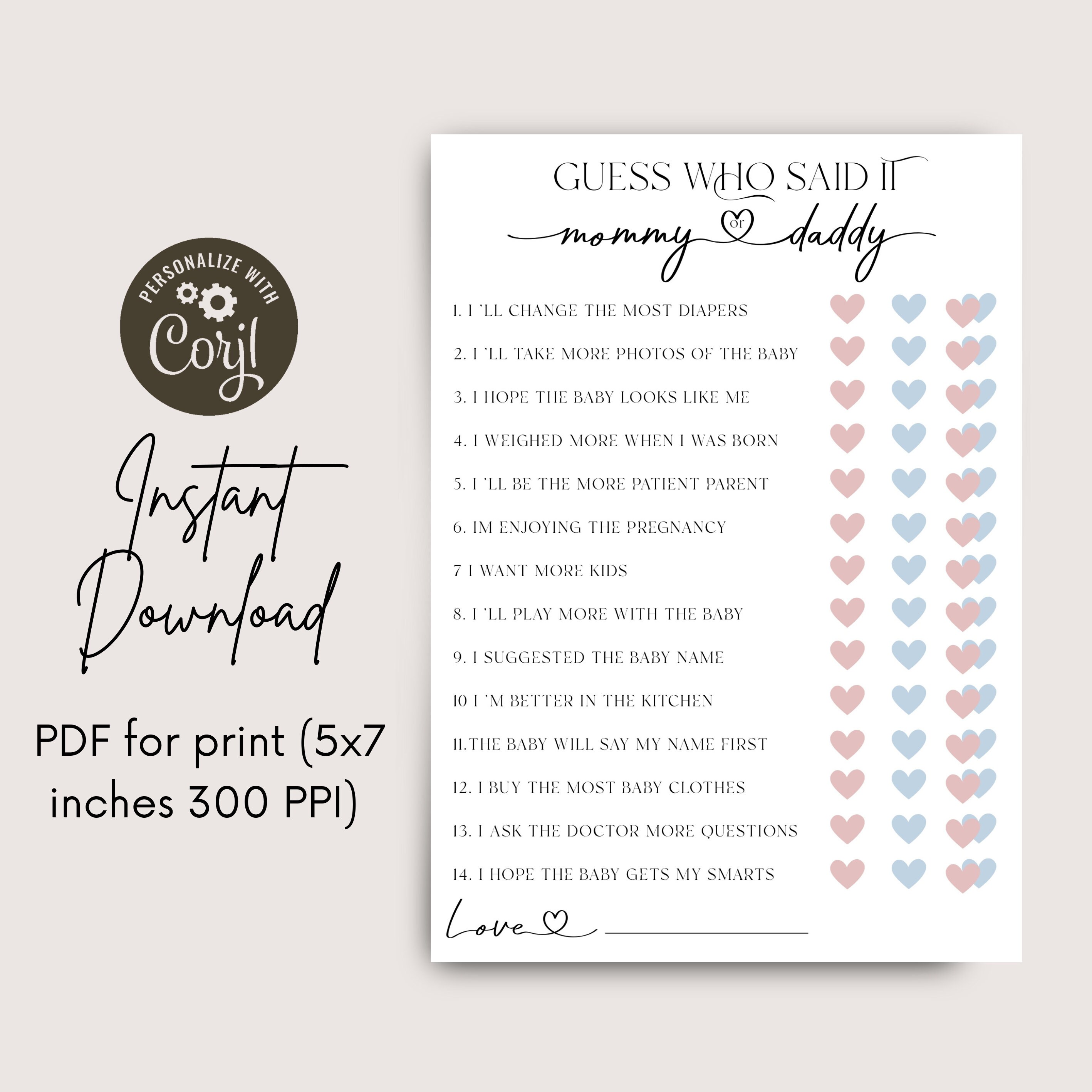 Guess Who Mommy or Daddy Game, Baby Shower Games Printable, Guess Who ...
