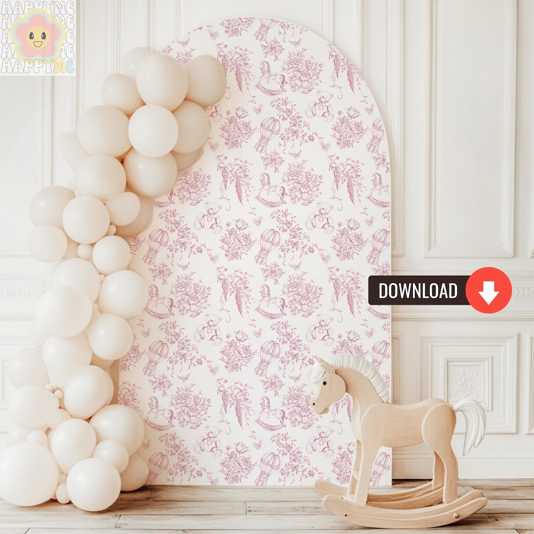 Toile De Jouy Pink Baby Shower Backdrop, Vintage Floral Toile Pattern ...