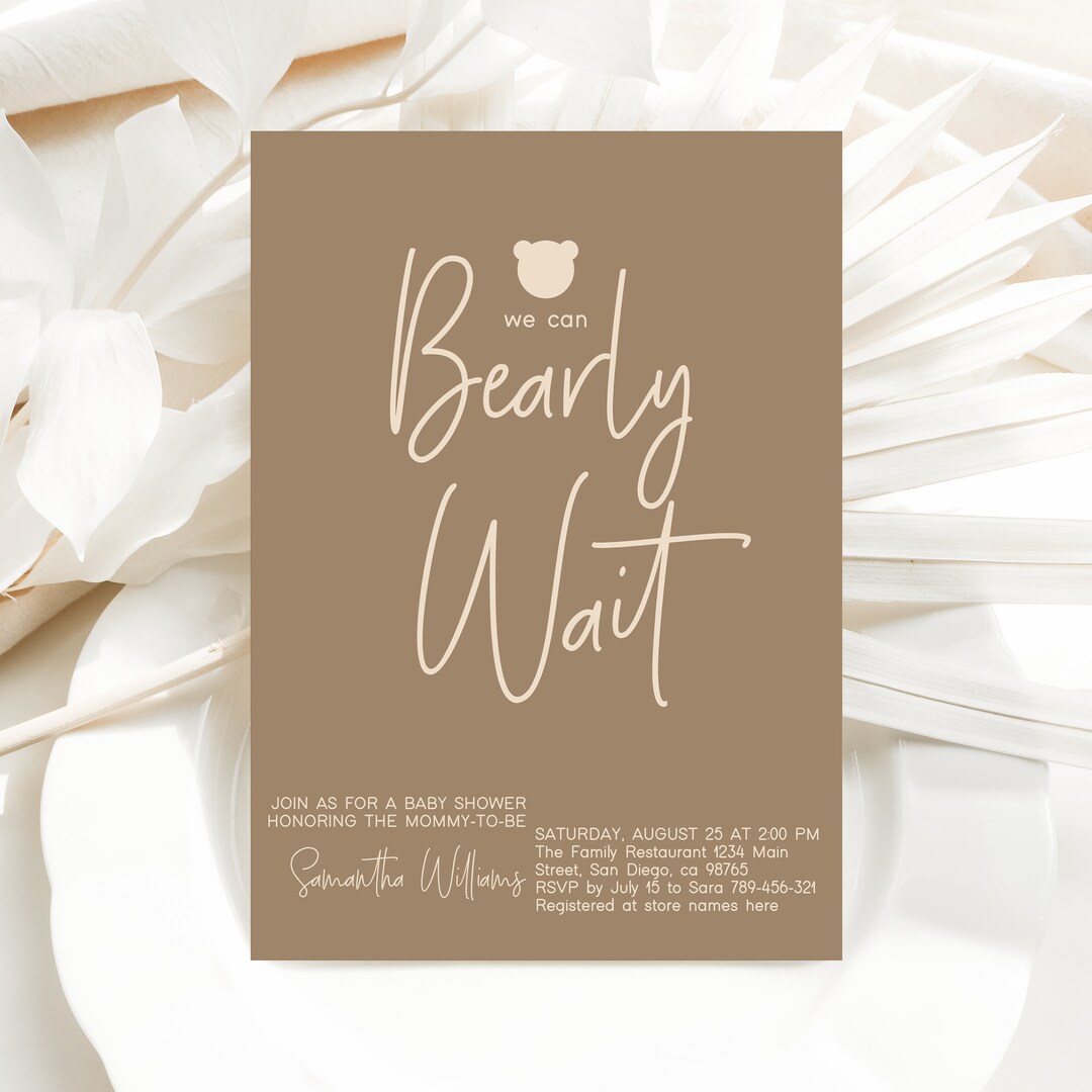 Bear Gender Neutral Editable Baby Shower Invitation, We Can Bearly Wait ...