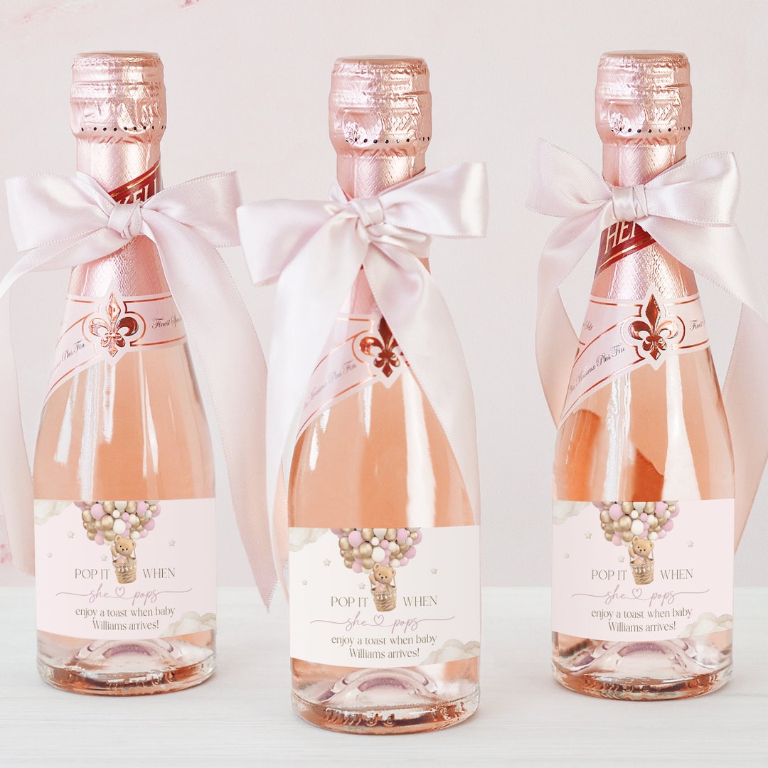Pop It When She Pops Lable & Tags, Girl Pink Teddy Bear Baby Shower ...