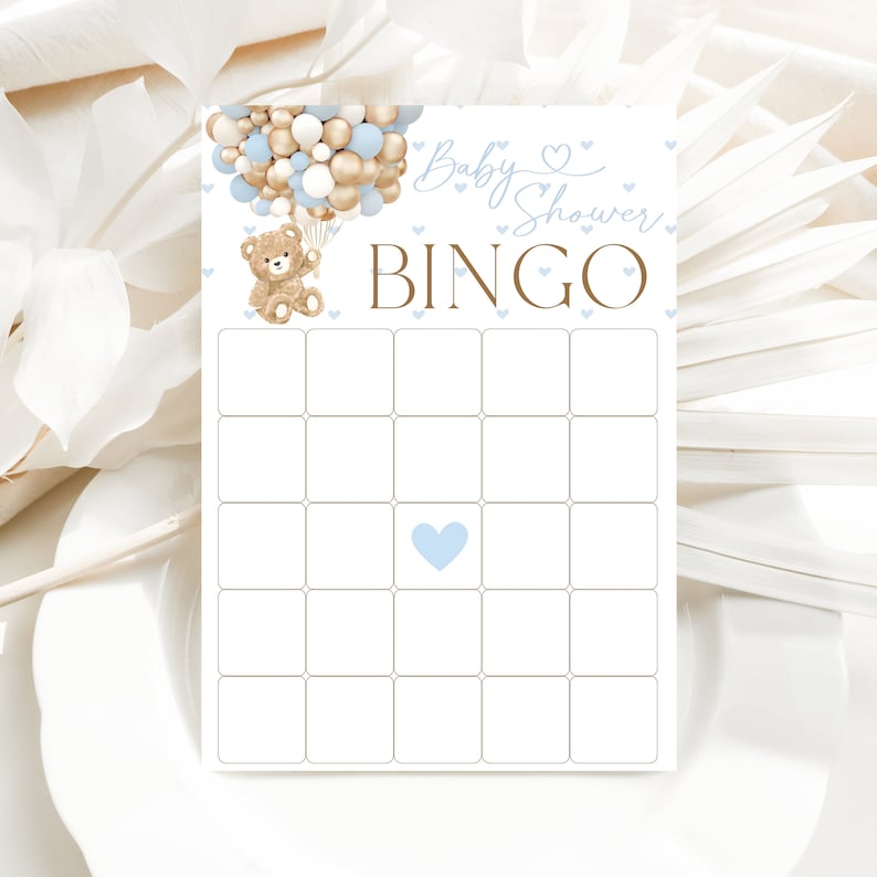 Bear Baby Shower Bingo Game, Blue Balloon (PDF) - Etsy