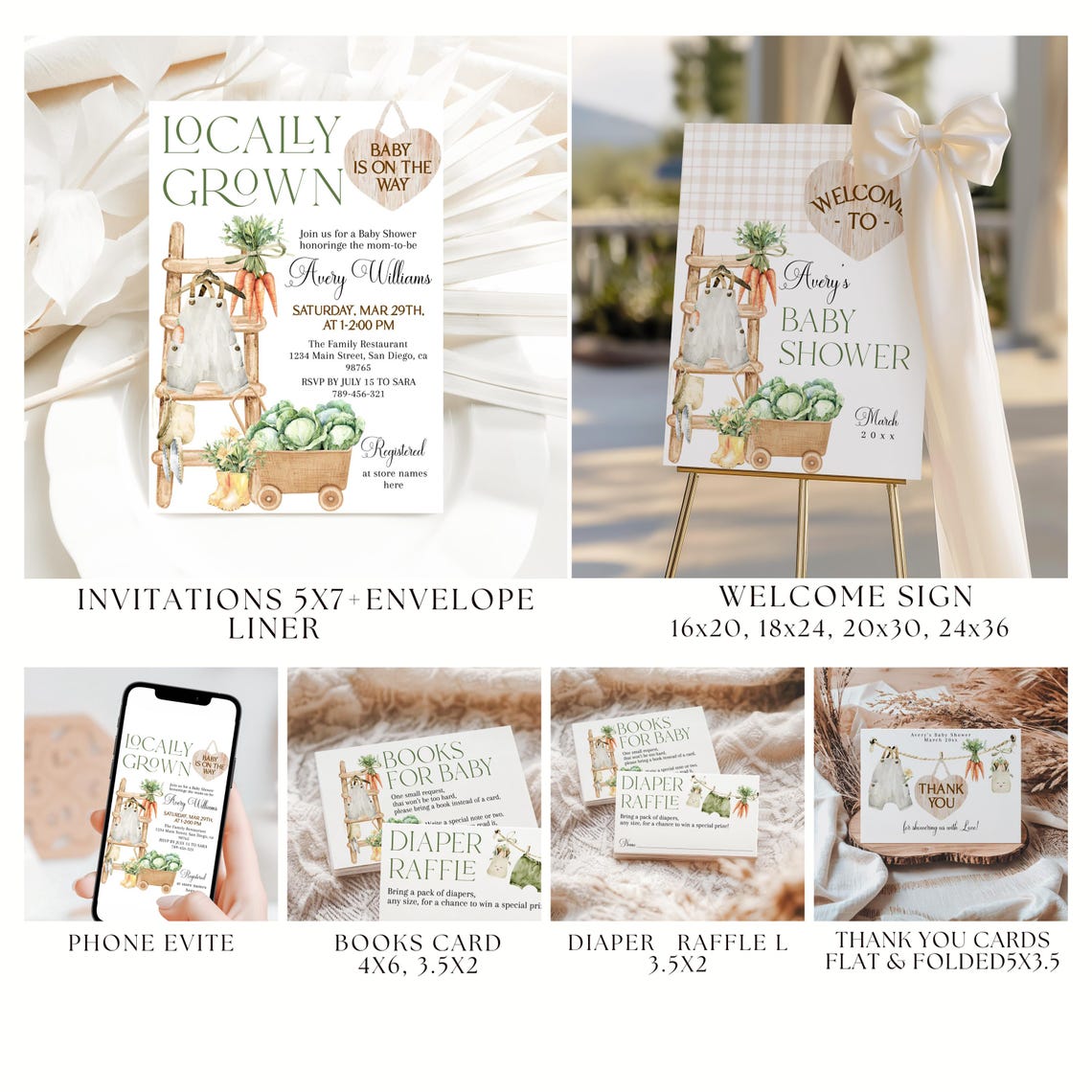Locally Grown Rustic Baby Shower Bundle, Editable Templates Farm Market ...