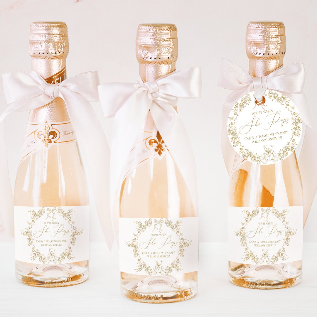 Pop It When She Pops Champagne Labels, Toile Baby Shower Printed Wine ...