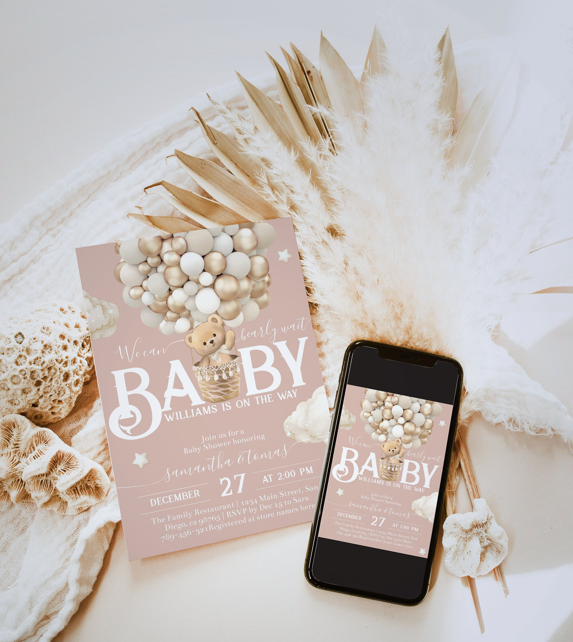 Bear Themed Editable Baby Girl Shower Invitation, We Can Bearly Wait ...