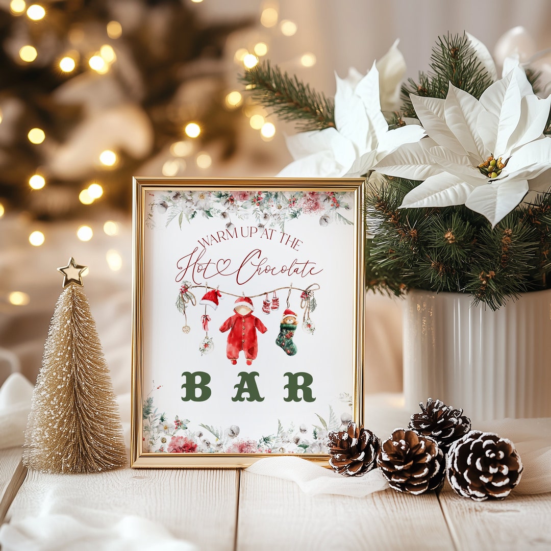 Hot Chocolate Bar Sign Merry Little Baby Shower, Christmas Santa Baby ...