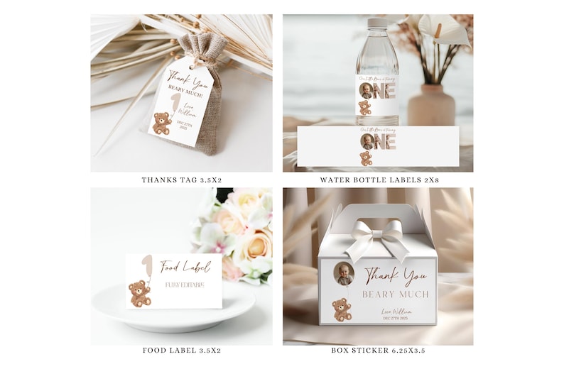 Beary First Birthday Bundle, Little Bear is One Minimal Photo Digital ...