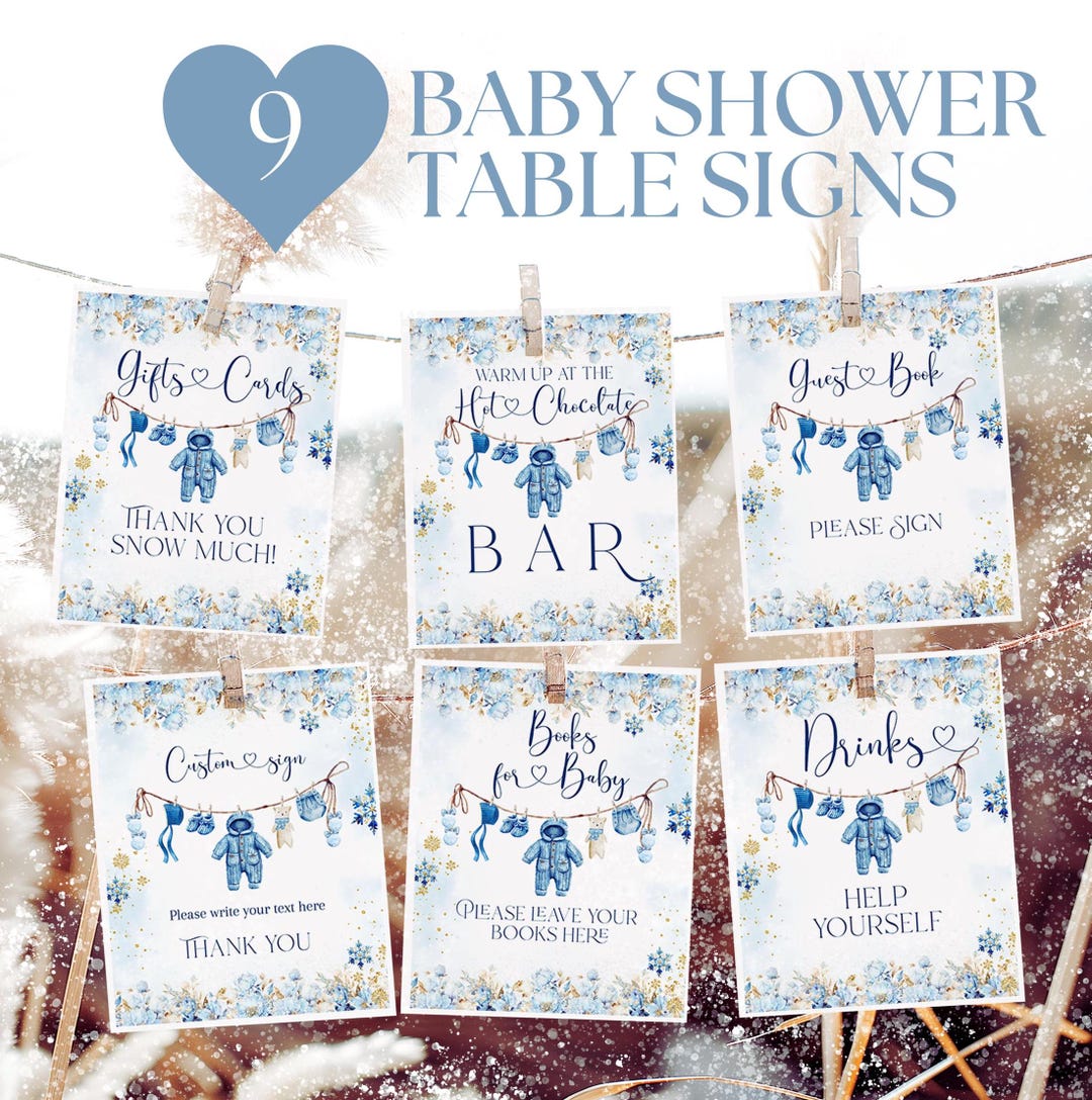 Winter Baby Shower Sign Bundle, Blue Clothes Line, Baby Its Cold ...