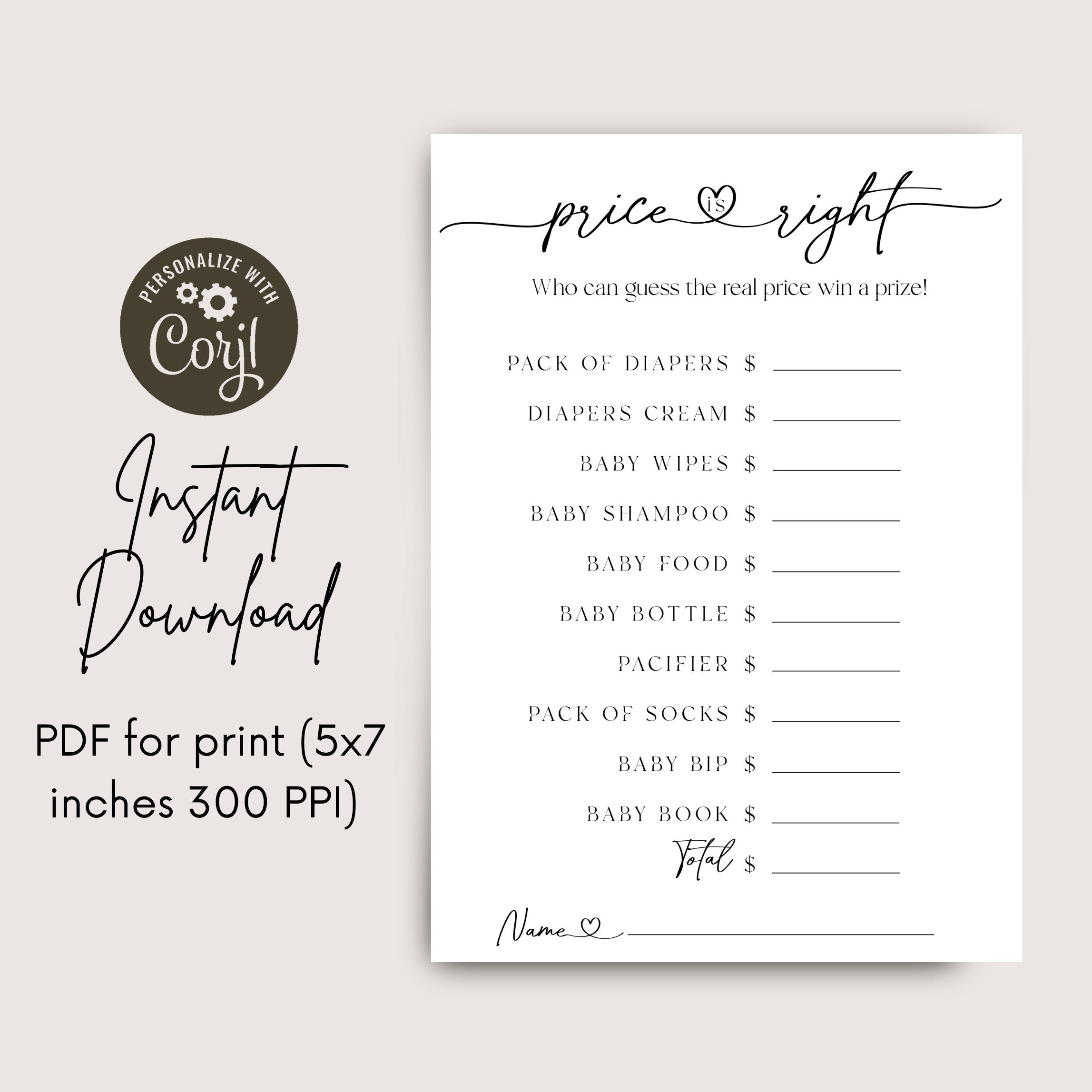 Editable the Price is Right Game, Modern Minimalist Baby Shower ...